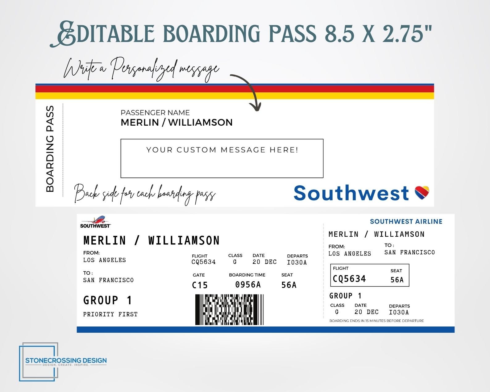 Editable Airline Boarding Pass Ticket Template. Surprise Trip Ticket ...
