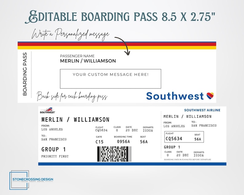 Editable Airline Boarding Pass Ticket Template. Surprise Trip Ticket ...