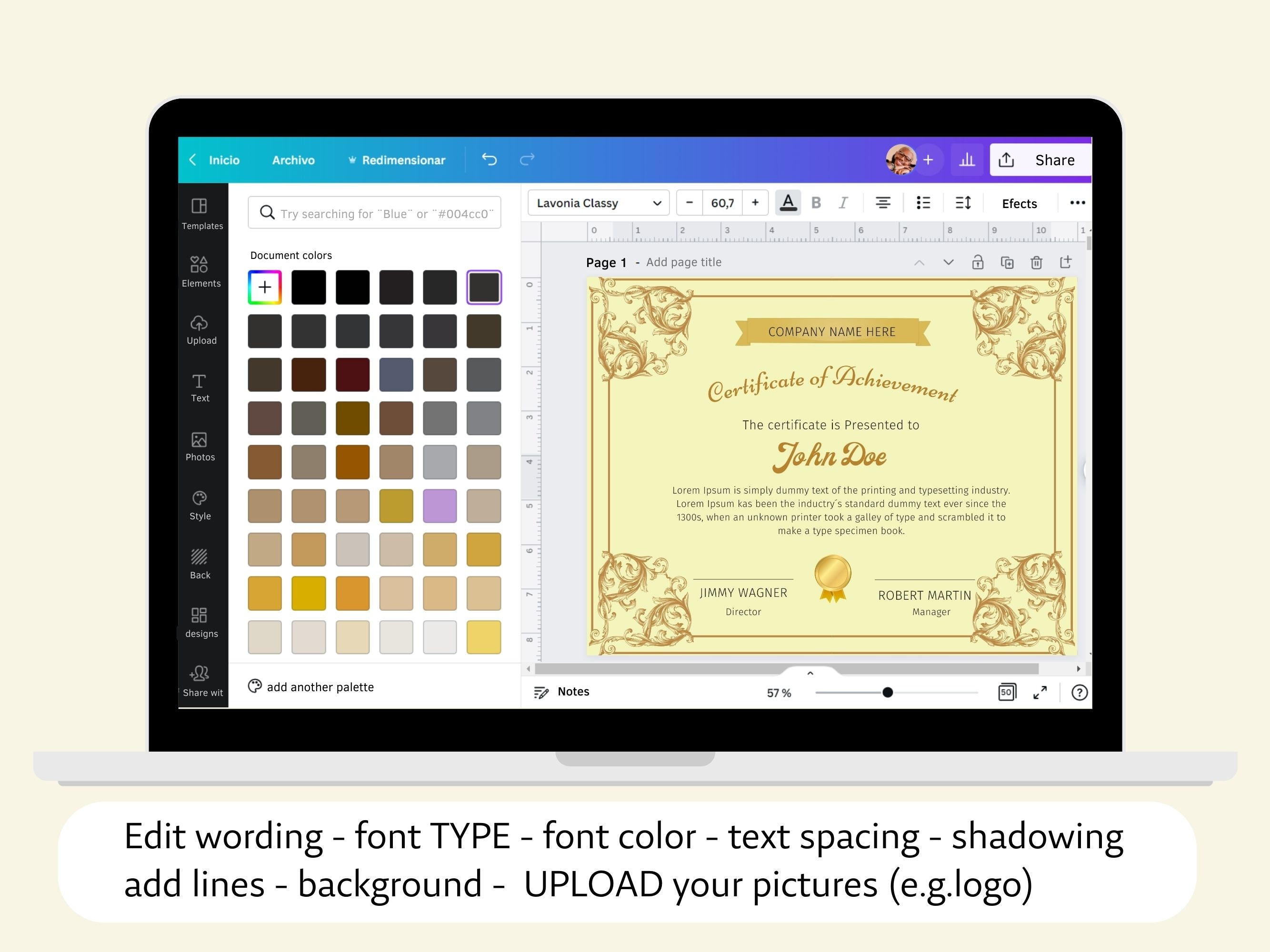 Editable Certificate of Achievement Template. Award Template. - Etsy
