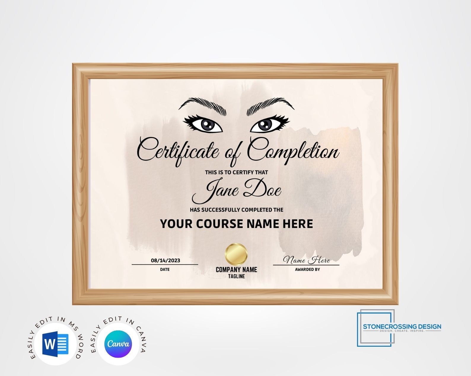 Editable Certificate of Completion Template. Award Template. Printable ...