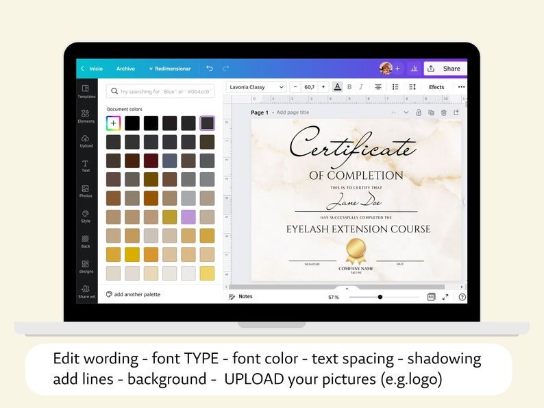 Editable Certificate of Completion Template. Award Template. - Etsy