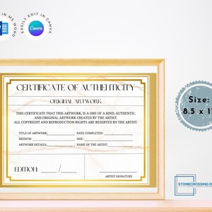 Editable Certificate of Authenticity Template. Authenticity Certificate ...