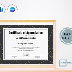Editable Certificate of Appreciation. Award Template. Printable ...