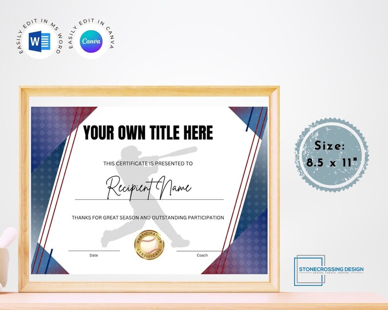 Editable Baseball Sports Certificate. Recognizing Sporting Excellence ...
