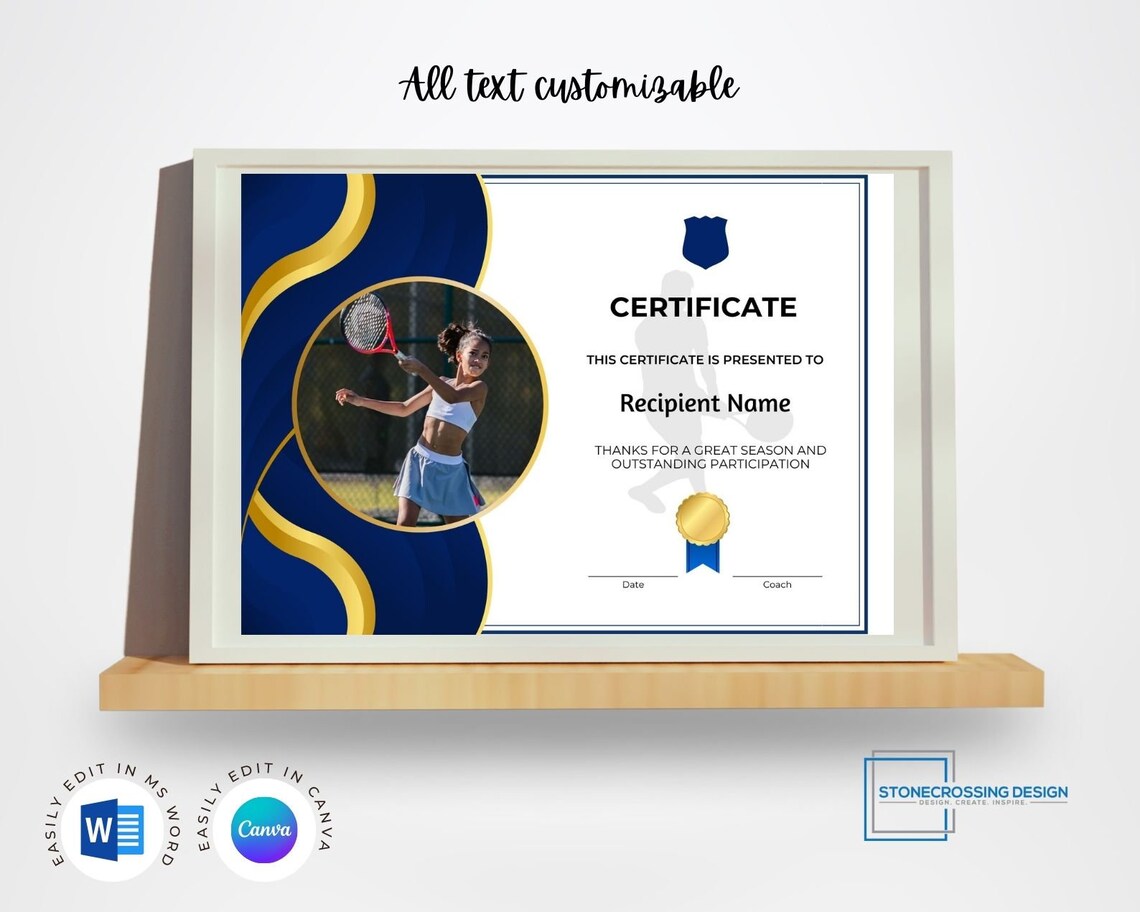 Editable Tennis Sports Certificate Template With Photo. Award. - Etsy