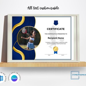 Editable Tennis Sports Certificate Template With Photo. Award. Trophy ...