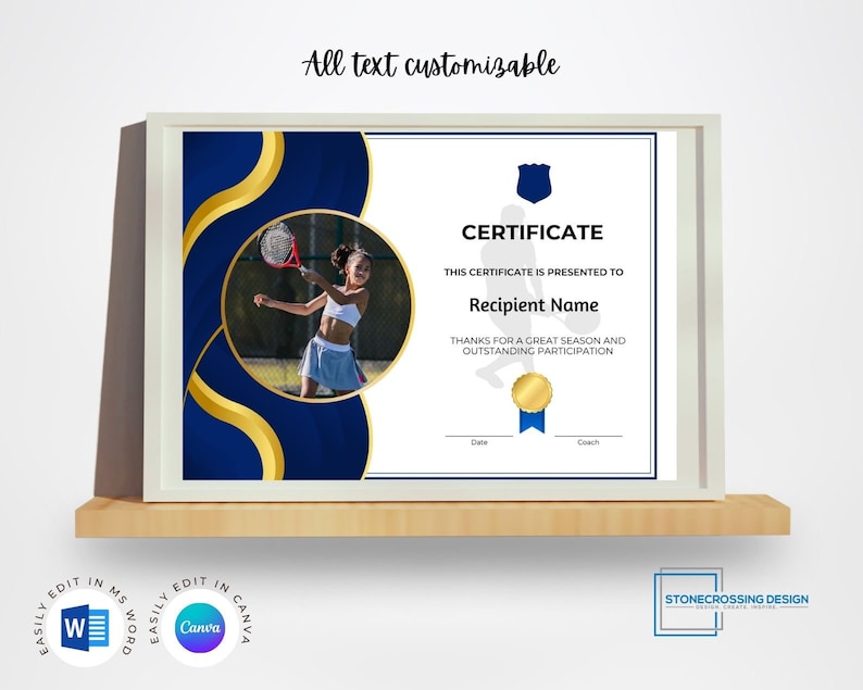 Editable Tennis Sports Certificate Template With Photo. Award. - Etsy