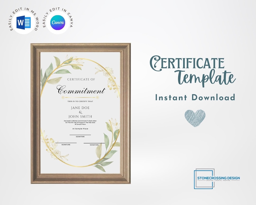 Editable Certificate of Commitment. Editable With Canva or Microsoft Word. Instant Download ...