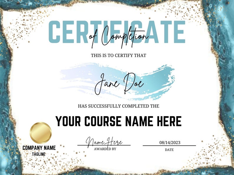 Editable Certificate of Completion Template. Award Template. - Etsy