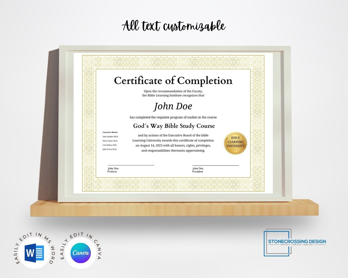 Editable Certificate of Completion Template. Award Template. Printable ...