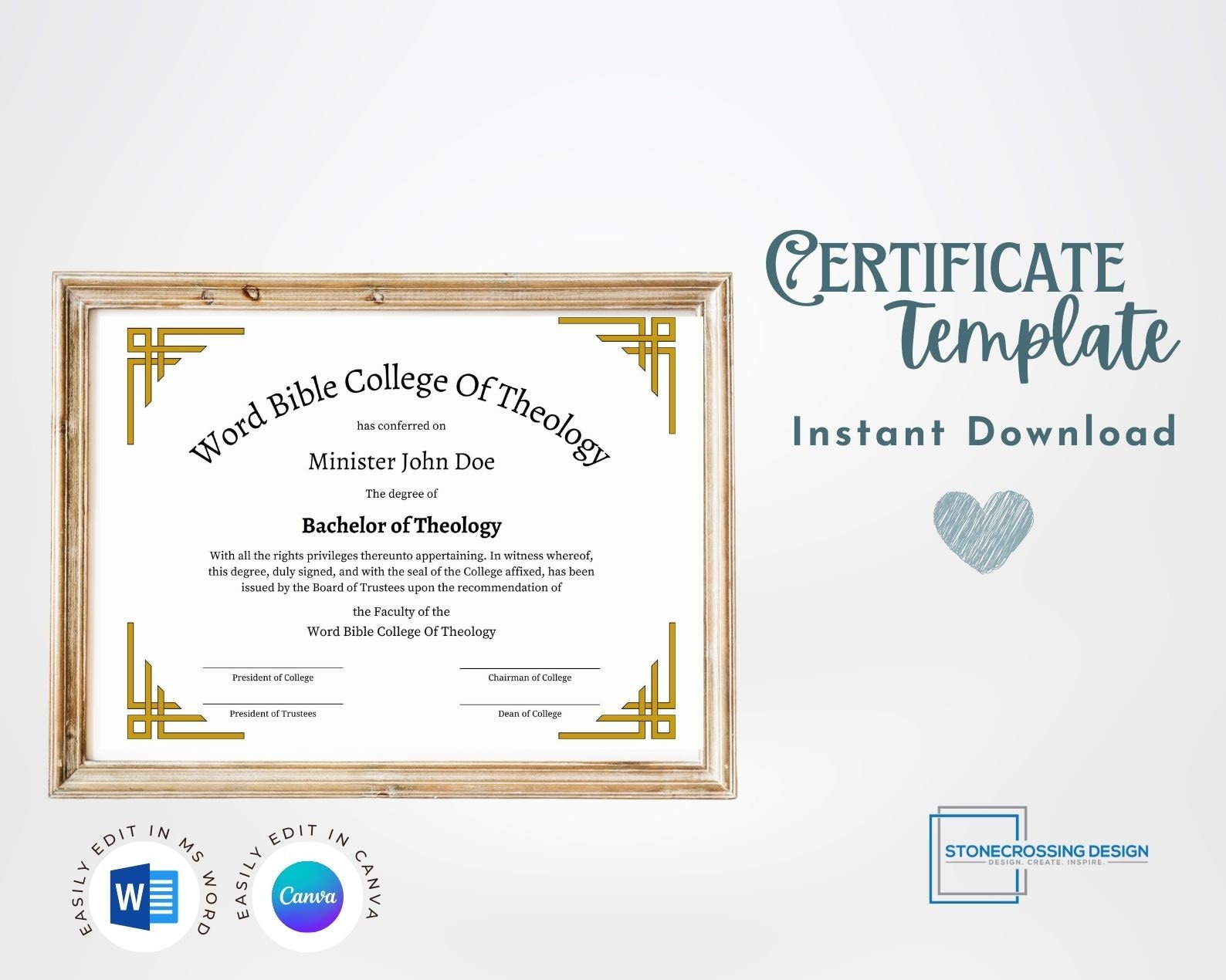 Editable Certificate of Theology. Recognizing Knowledge and Study in ...