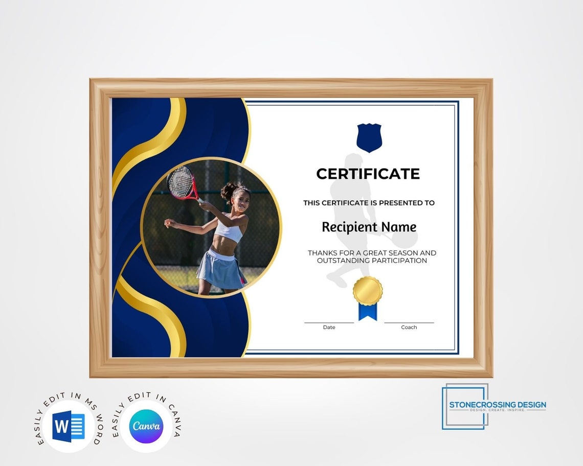 Editable Tennis Sports Certificate Template With Photo. Award. - Etsy