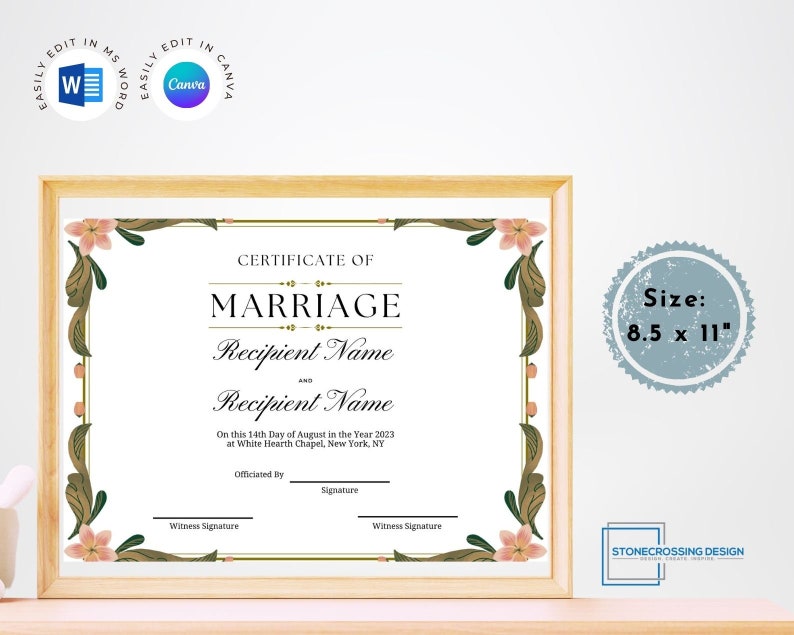 Editable Certificate of Marriage Template. Marriage License. Printable ...