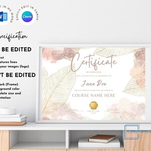 Editable Certificate of Completion Template. Award Template. Printable ...