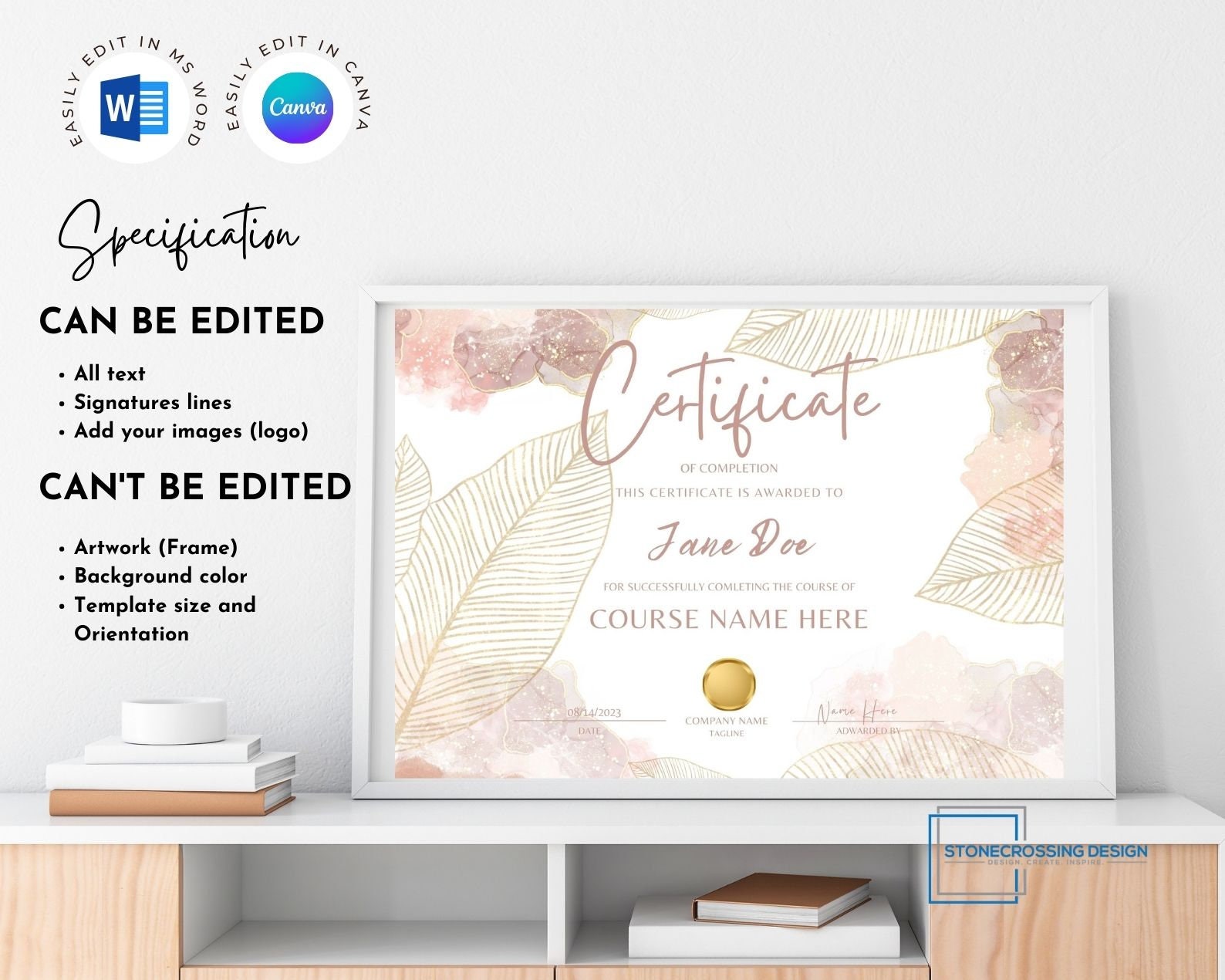 Editable Certificate of Completion Template. Award Template. Printable ...