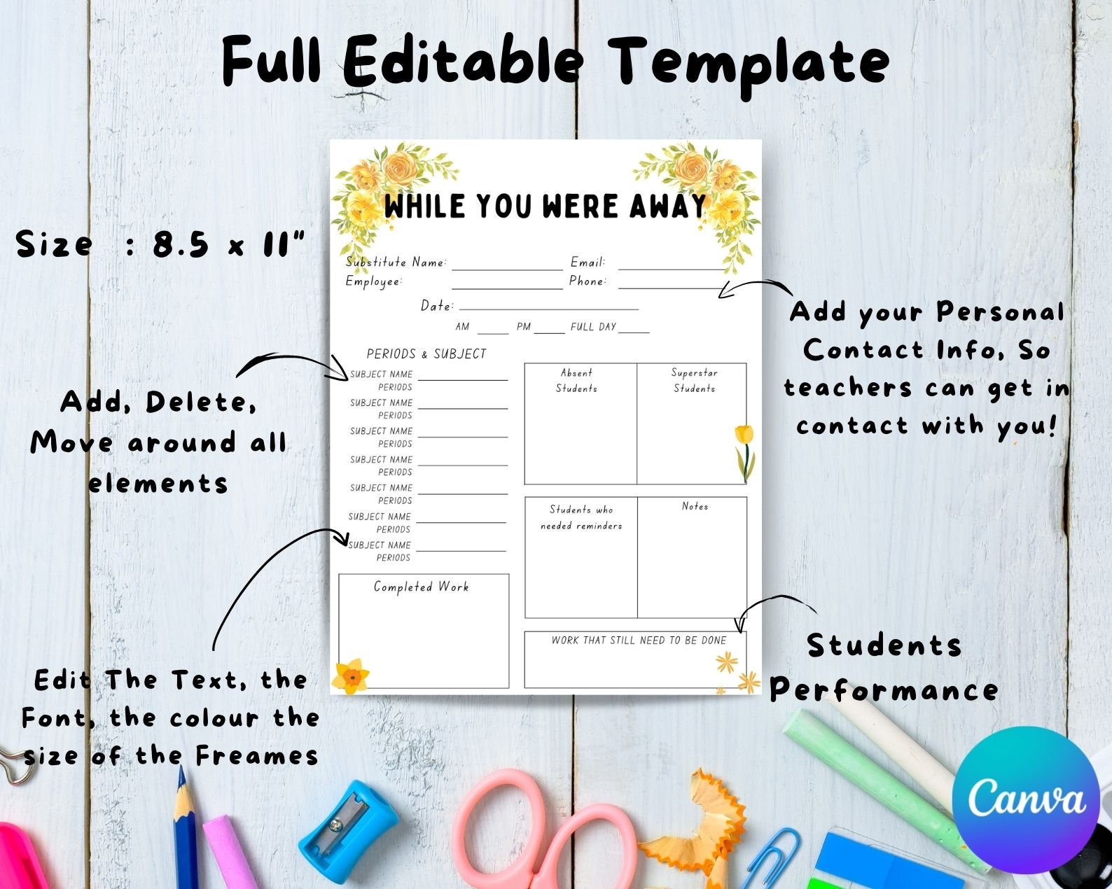 10 Substitute Teacher Notes, Personalized Teacher Notes, Classroom ...