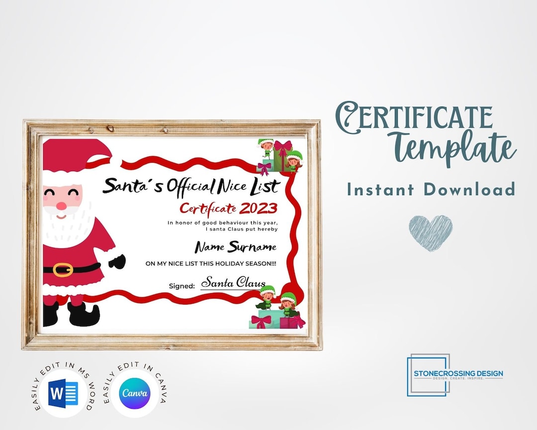 Editable Santa's Certificate. Christmas/holiday Certificate. Editable ...