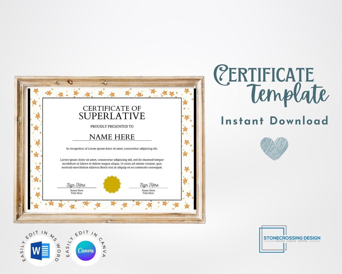 Editable Certificate of Superlative. Award Template. Printable - Etsy