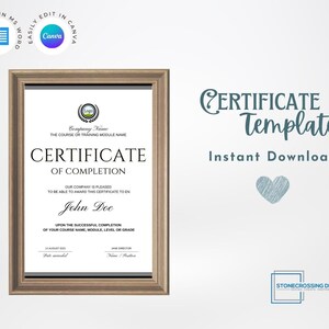 Editable Certificate of Completion Template. Award Template. Printable ...