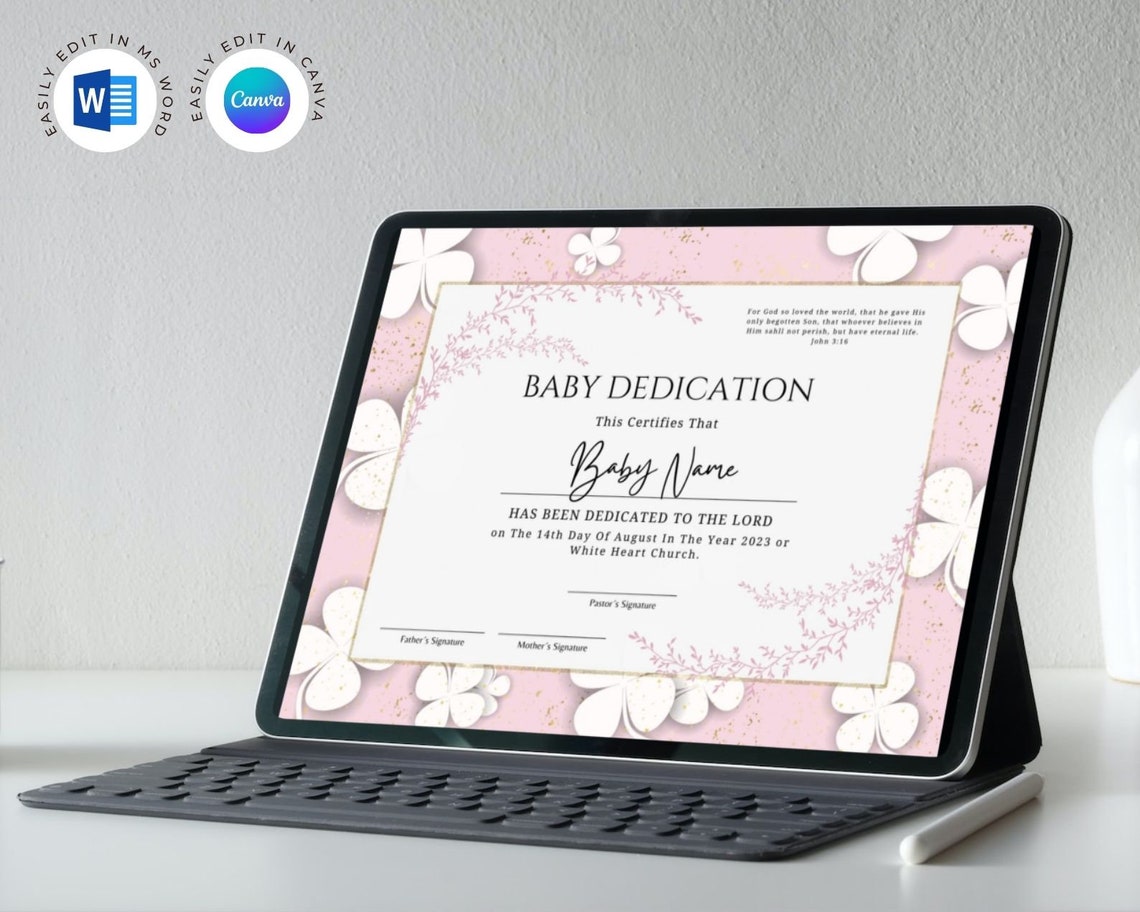 Editable Certificate of Baby Dedication Template. Child Dedication ...