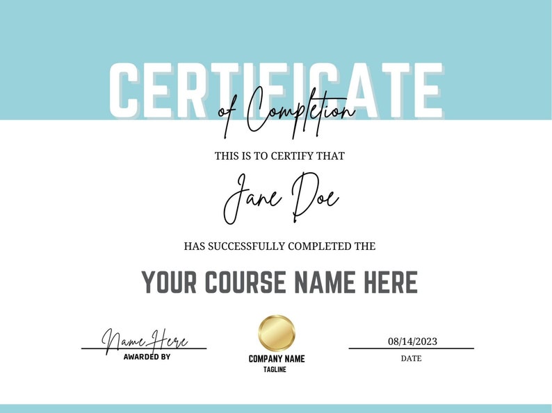 Editable Certificate of Completion Template. Award Template. - Etsy