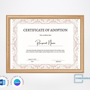 Editable Certificate of Adoption Template. Adoption Certificate ...