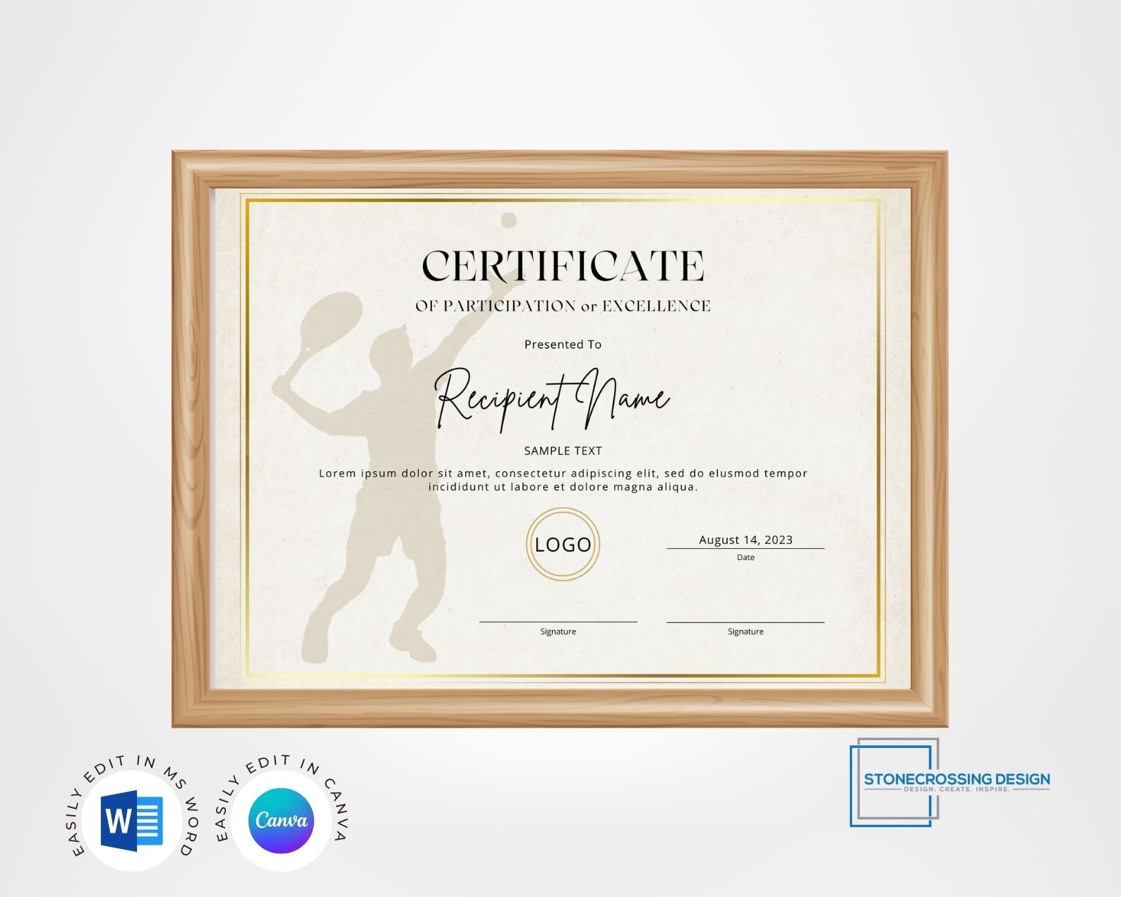Editable Certificate of Participation or Excellence. Tennis Award ...