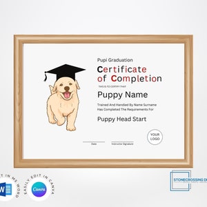 Editable Certificate of Completion for Dog Template. Award Template ...