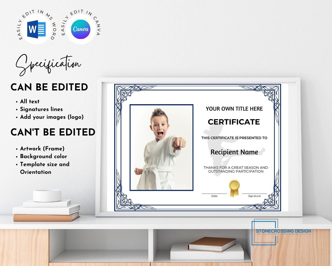 Editable Karate Martial Arts Certificate Template With Photo. - Etsy