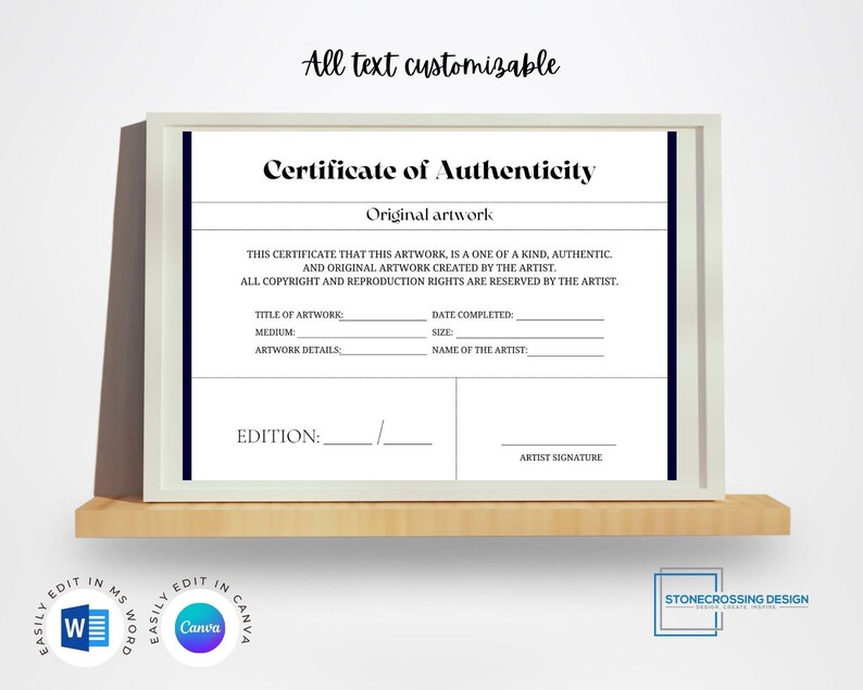 Editable Certificate of Authenticity Template. Authenticity Certificate ...