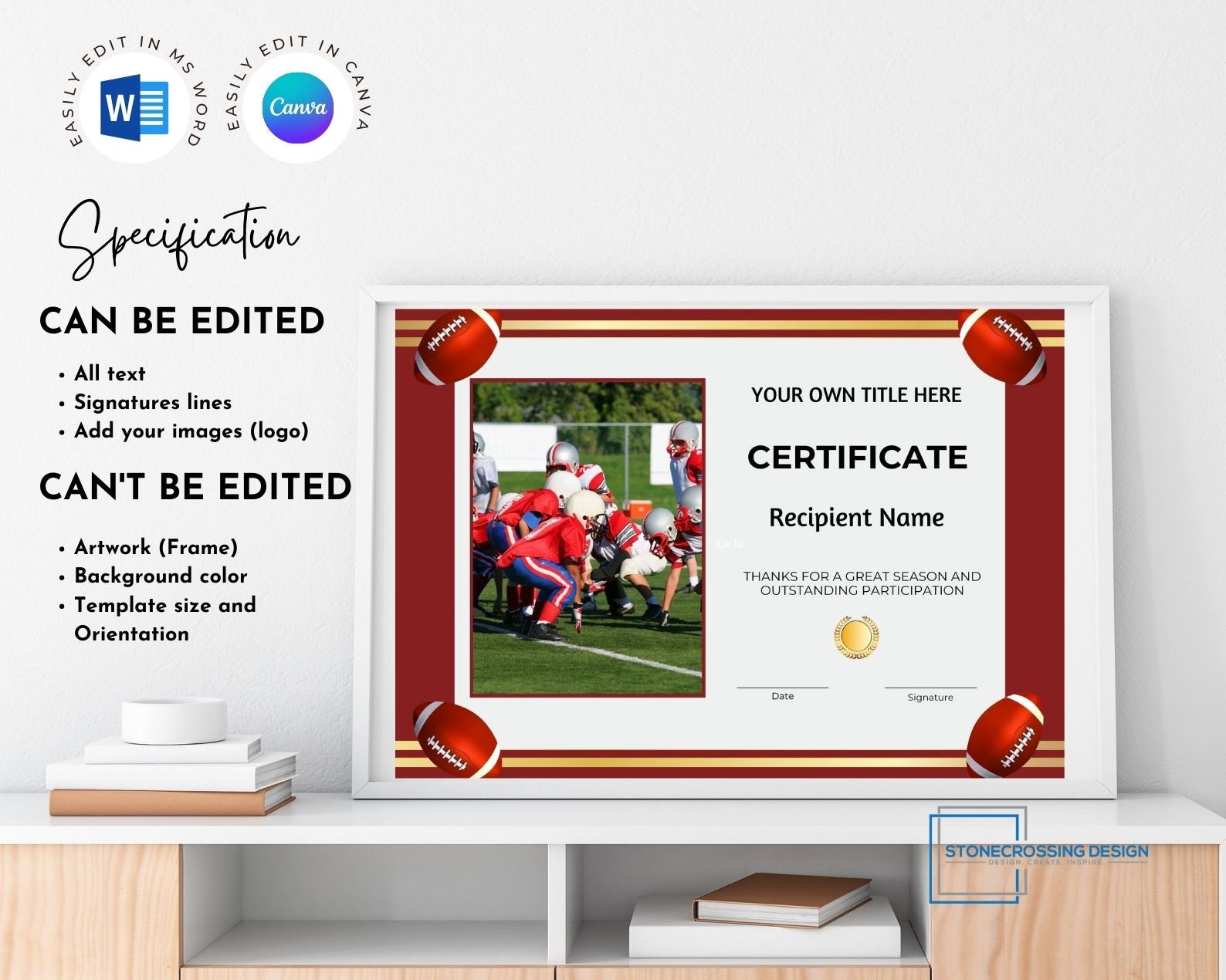Editable Football Sports Certificate Template With Photo. Award. Trophy ...