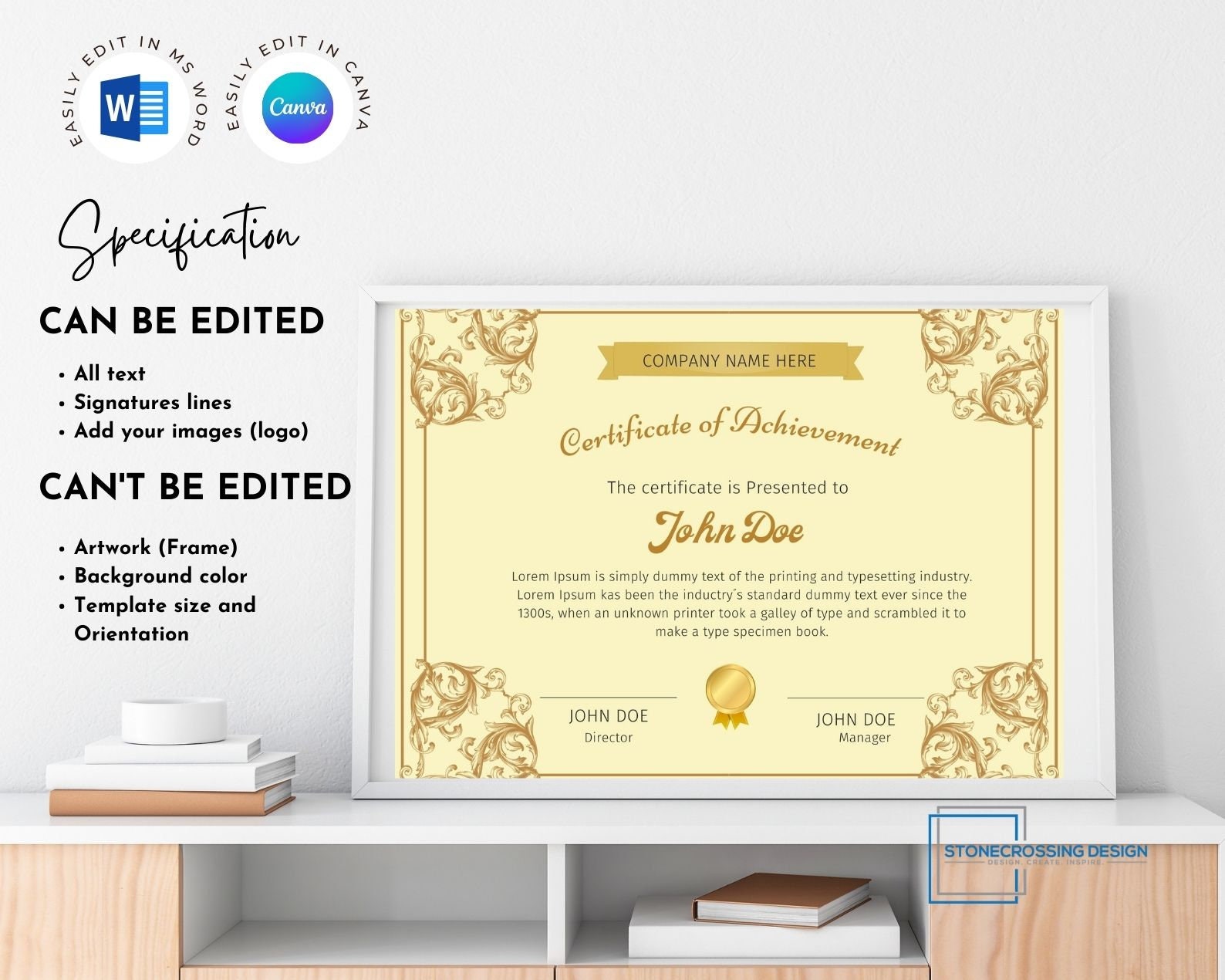 Editable Certificate of Achievement Template. Award Template. Printable ...