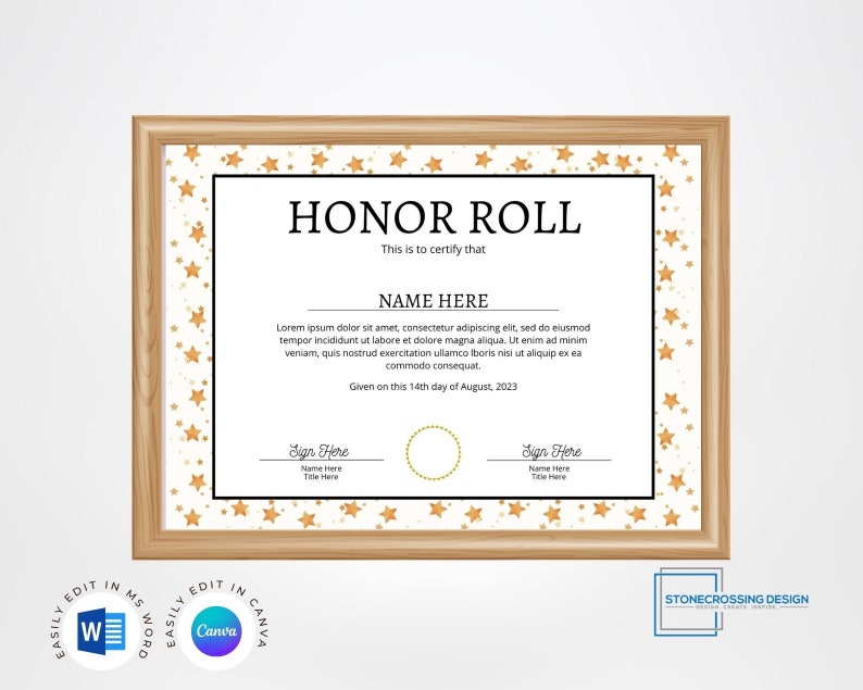 Editable Certificate of Honor Roll. Recognizing Academic Excellence ...