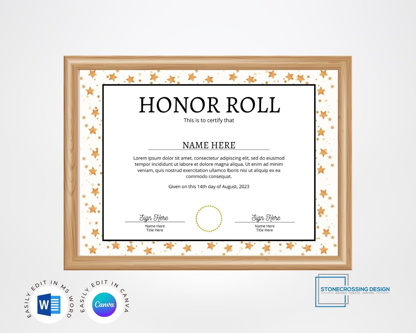 Editable Certificate of Honor Roll. Recognizing Academic Excellence ...