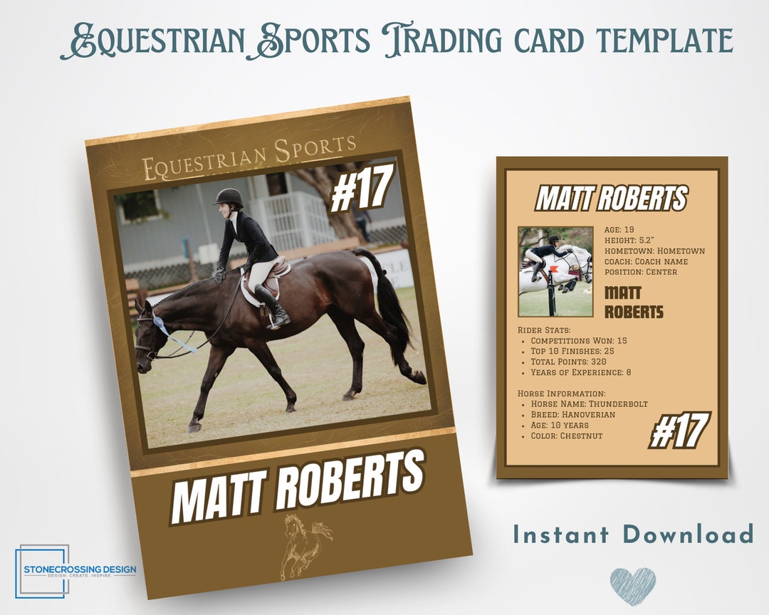 Boys Equestrian Sports Trading Card Template | Trading Card Template ...