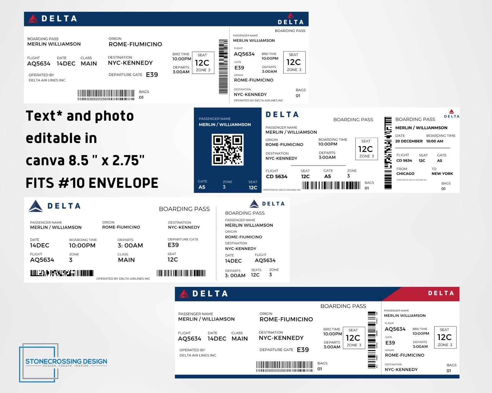 Editable Airline Boarding Pass Ticket Template. Surprise Trip Ticket. Printable Airline Ticket ...