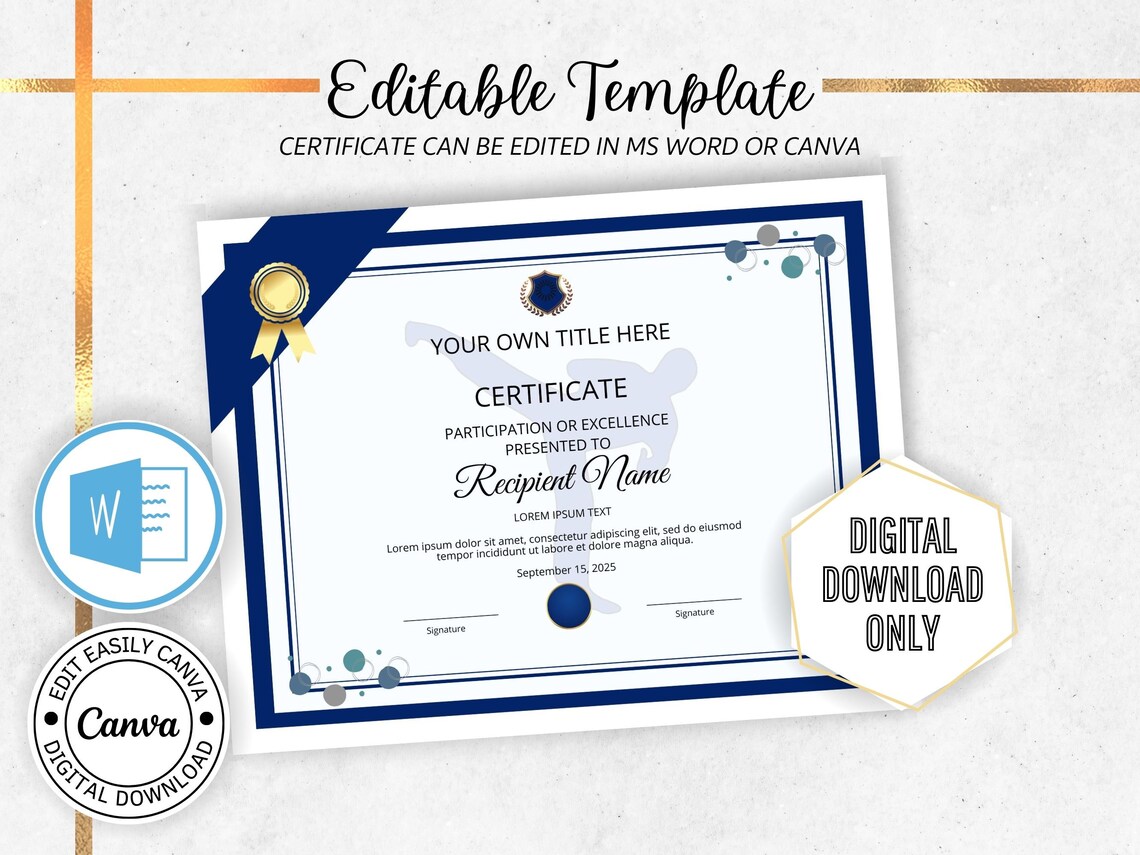 Editable Karate Martial Arts Certificate Template With Photo. - Etsy