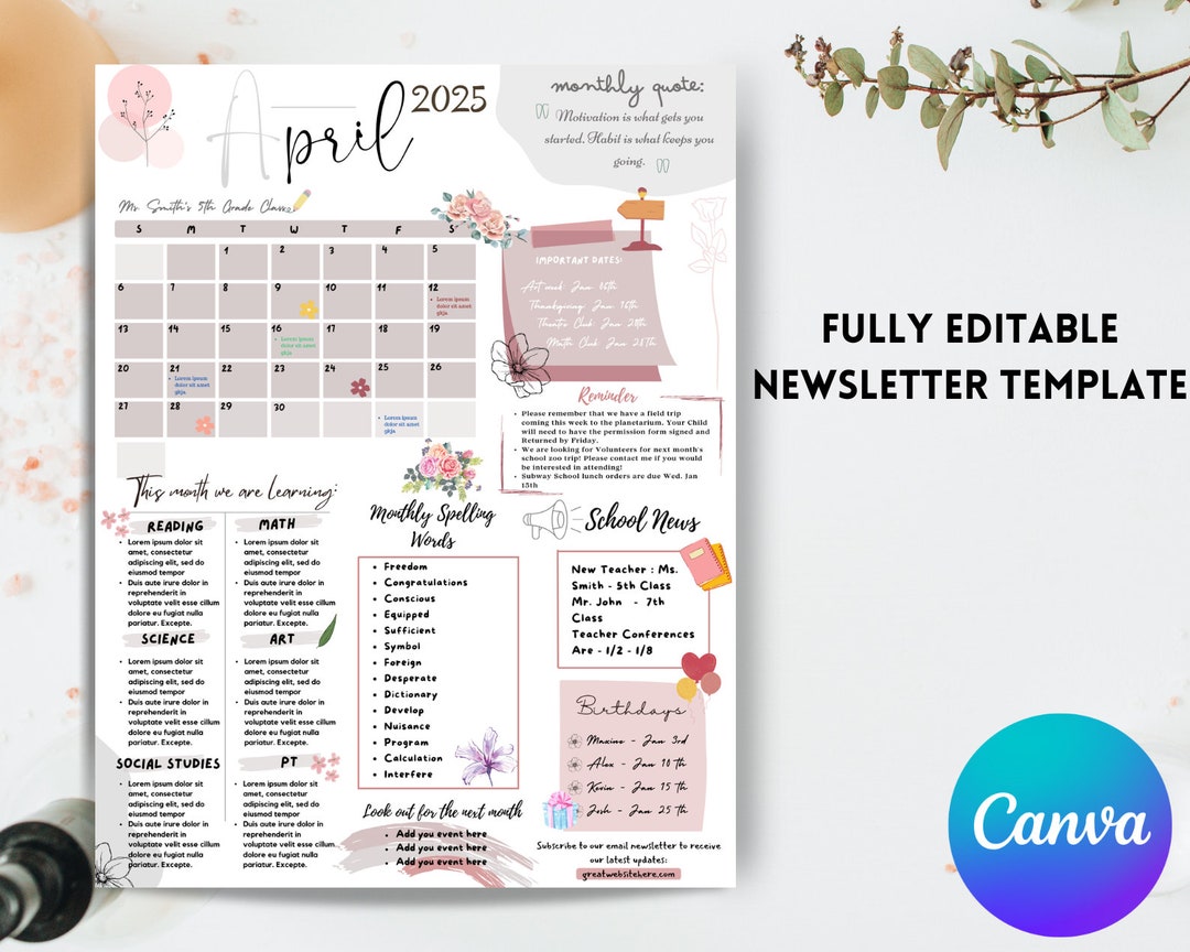 April 2025 Newsletter Template | Editable Monthly Newsletter ...