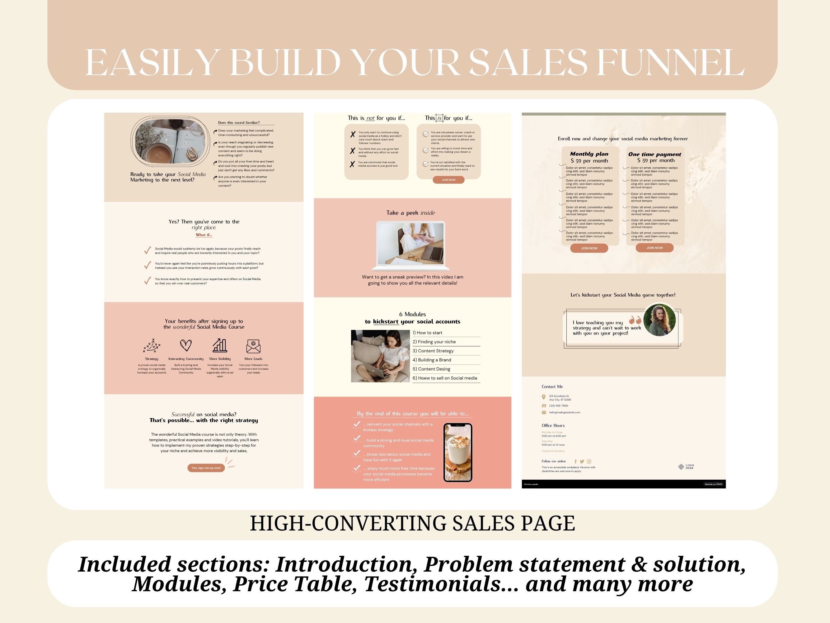 Sales Page Template Canva Online Course Launch Template Sales Funnel ...