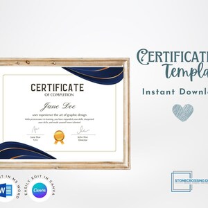 Editable Certificate of Completion Template. Award Template. Printable ...