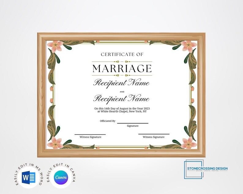 Editable Certificate of Marriage Template. Marriage License. Printable ...