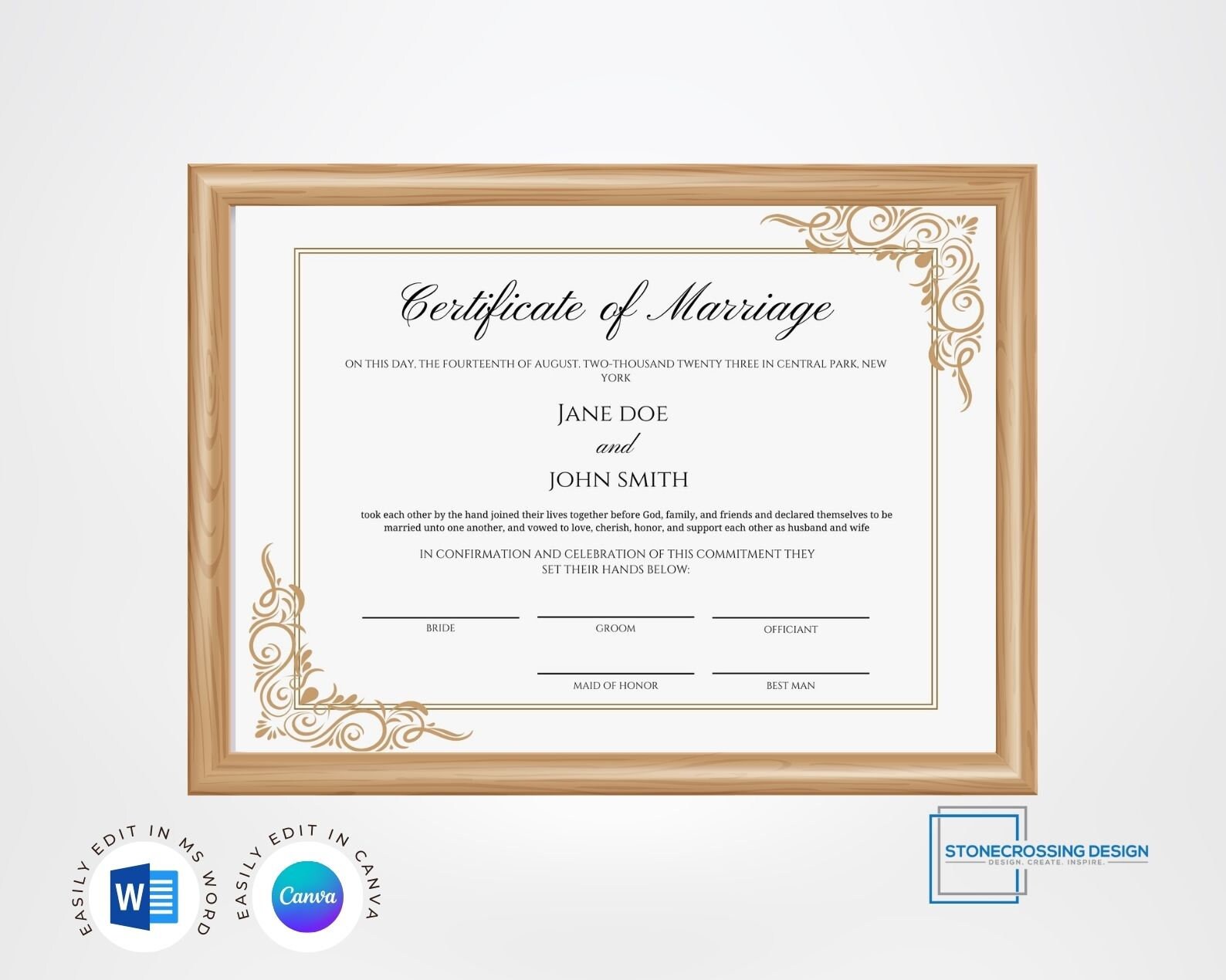 Editable Certificate of Marriage Template. Marriage License. Printable ...