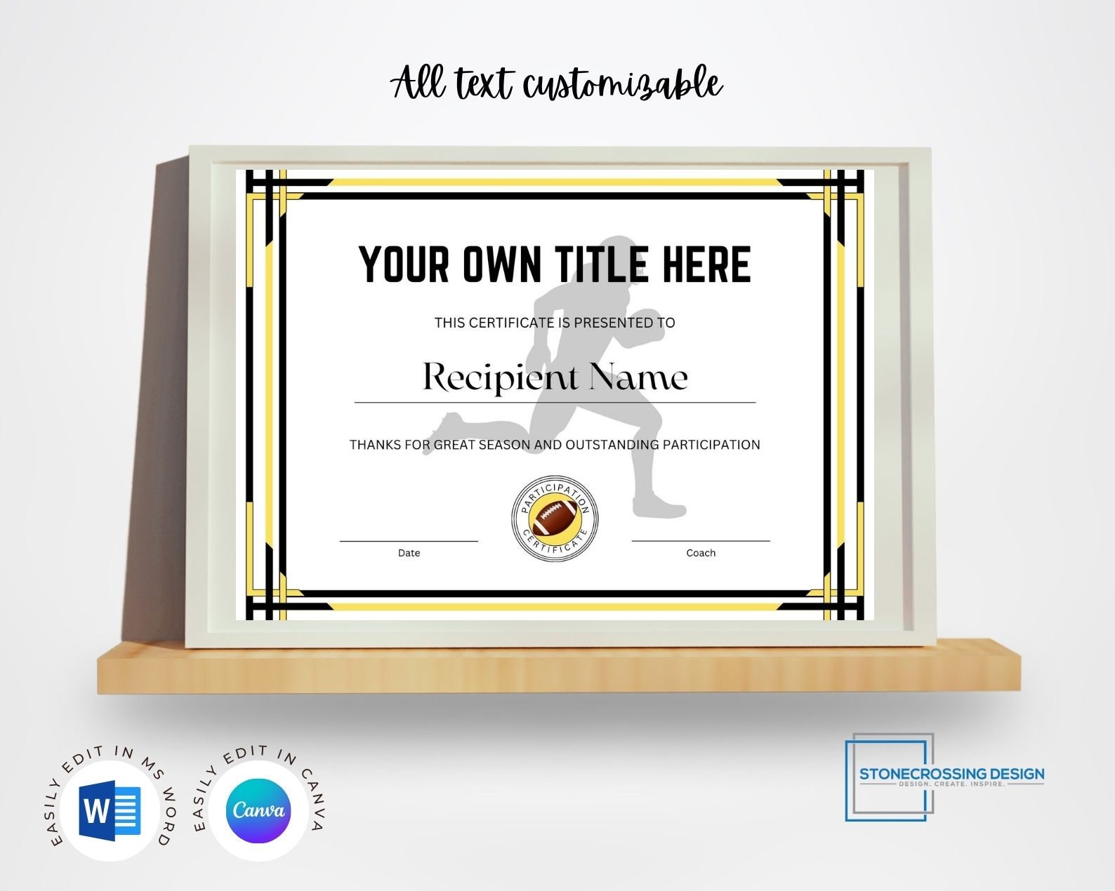 Editable Football Sports Certificate. Recognizing Sporting Excellence ...