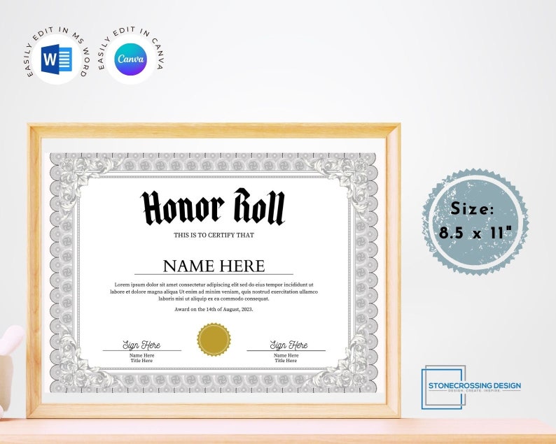 Editable Certificate of Honor Roll. Recognizing Academic Excellence ...