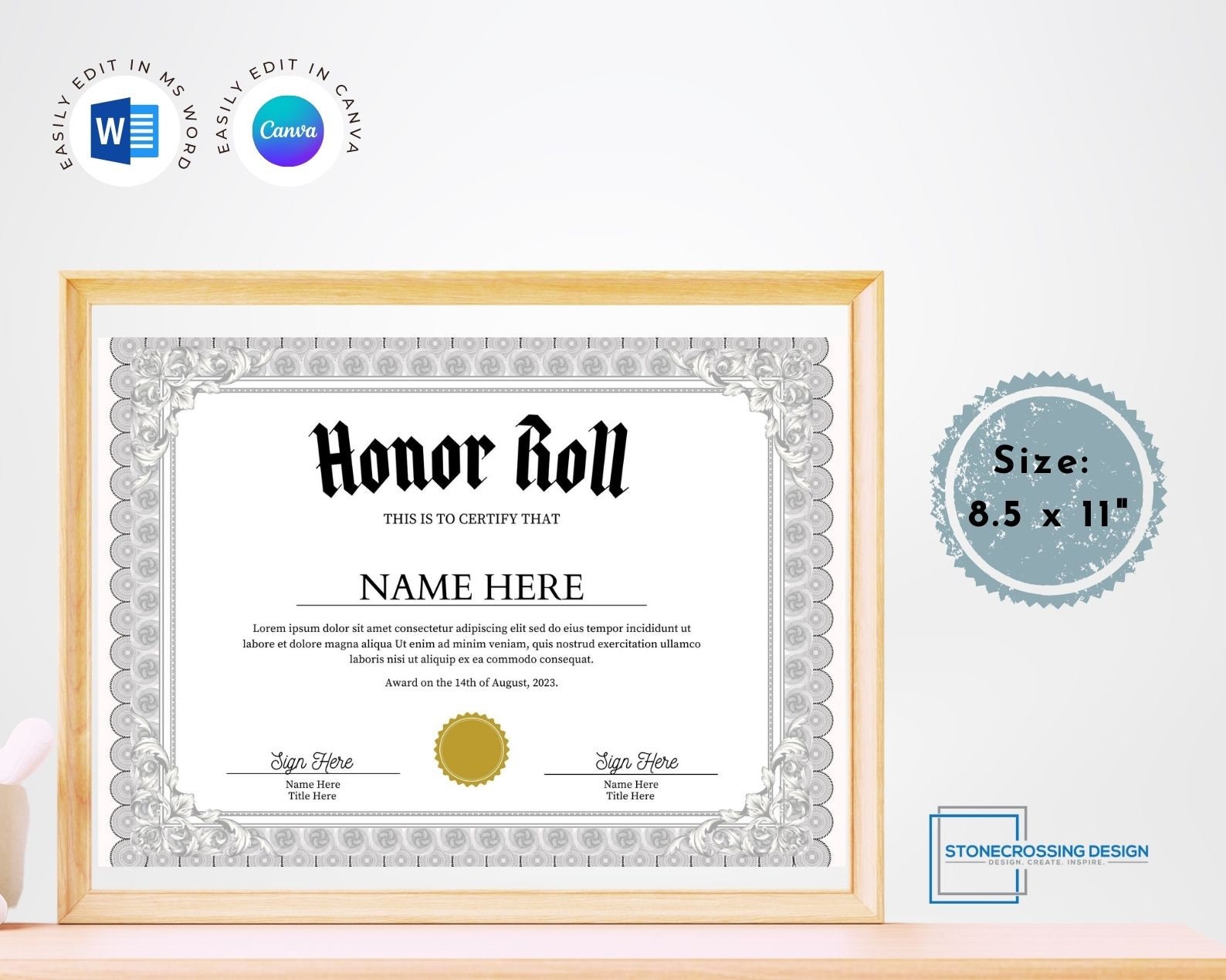 Editable Certificate of Honor Roll. Recognizing Academic Excellence ...