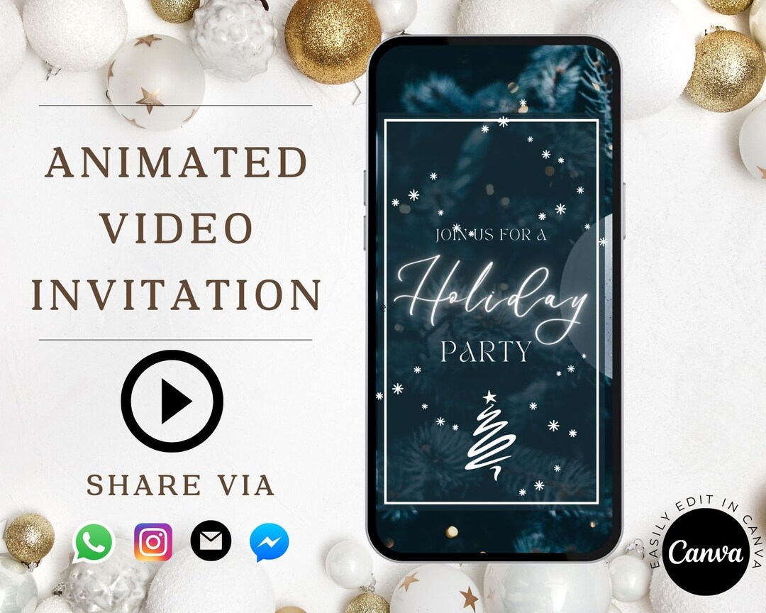 Digital Christmas Party Invitation, Electronic Christmas Dinner Video E ...