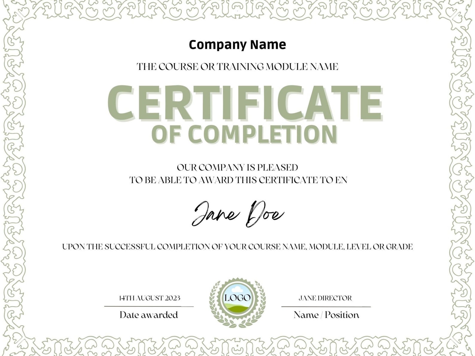 Editable Certificate of Completion Template. Award Template. - Etsy
