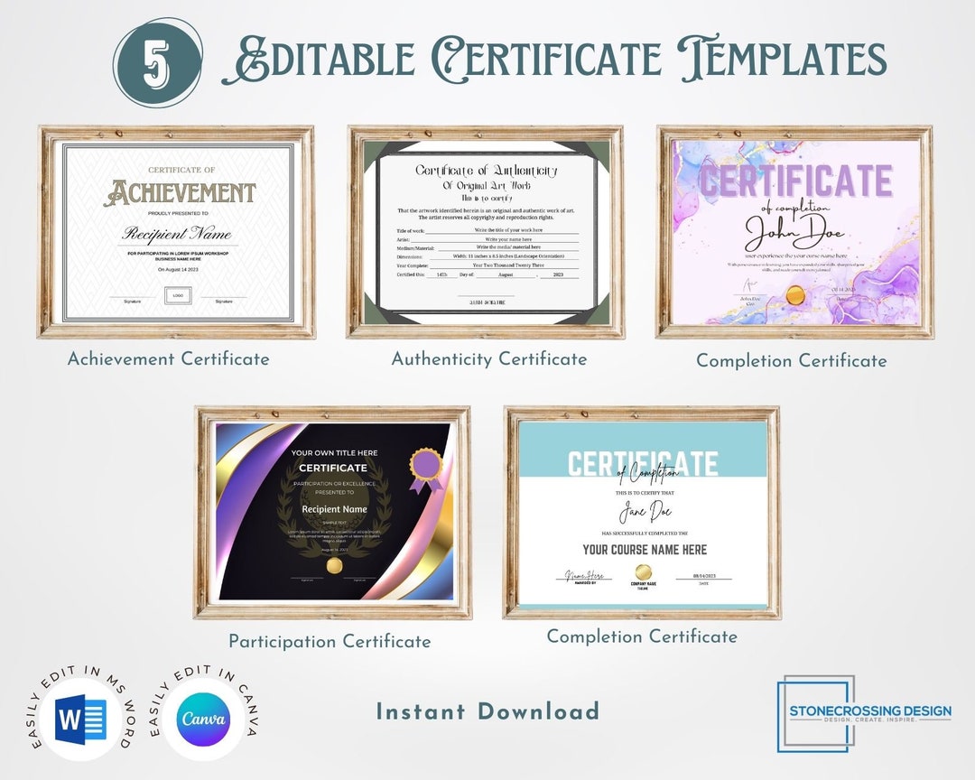 Editable Achievement Celebration Bundle Certificates: Achievement ...
