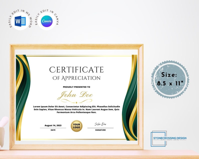 Editable Certificate of Appreciation. Award Template. Printable ...