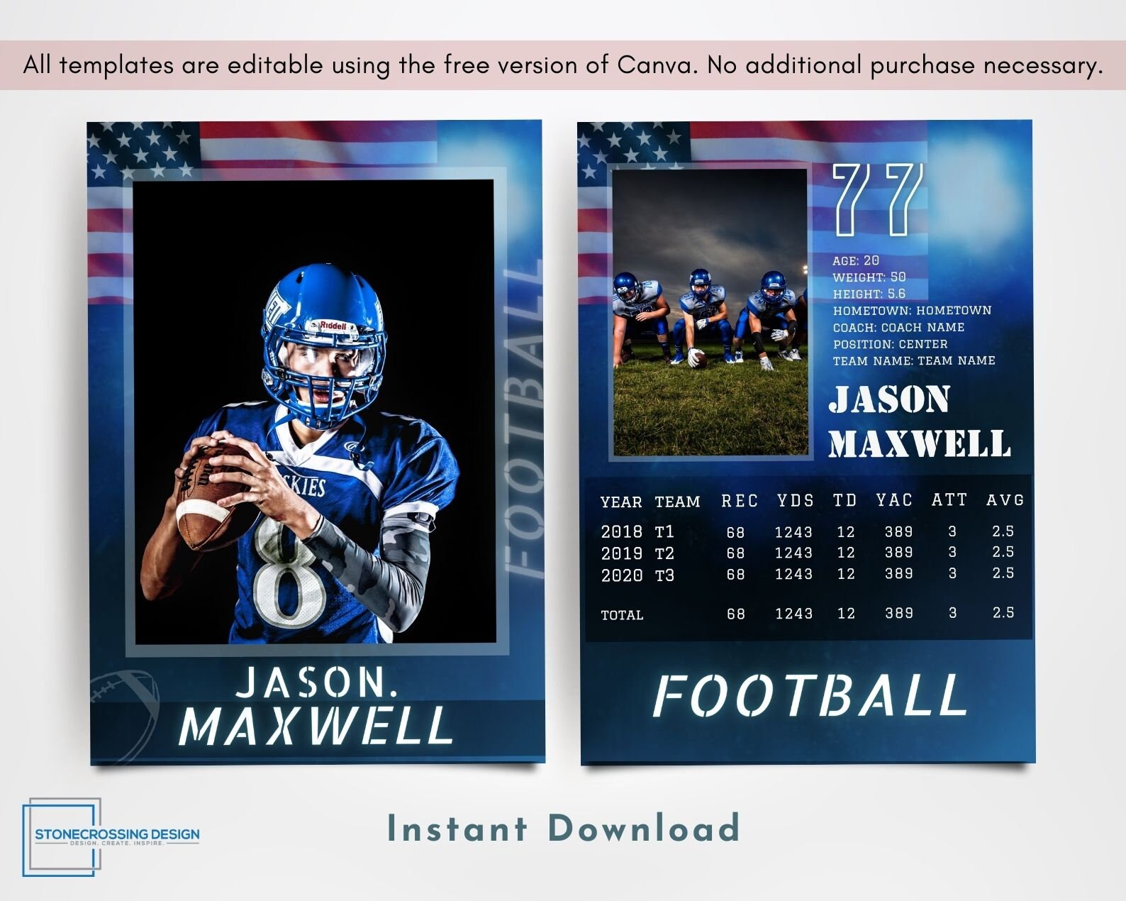 Football Trading Card Template Trading Card Template Canva Template ...